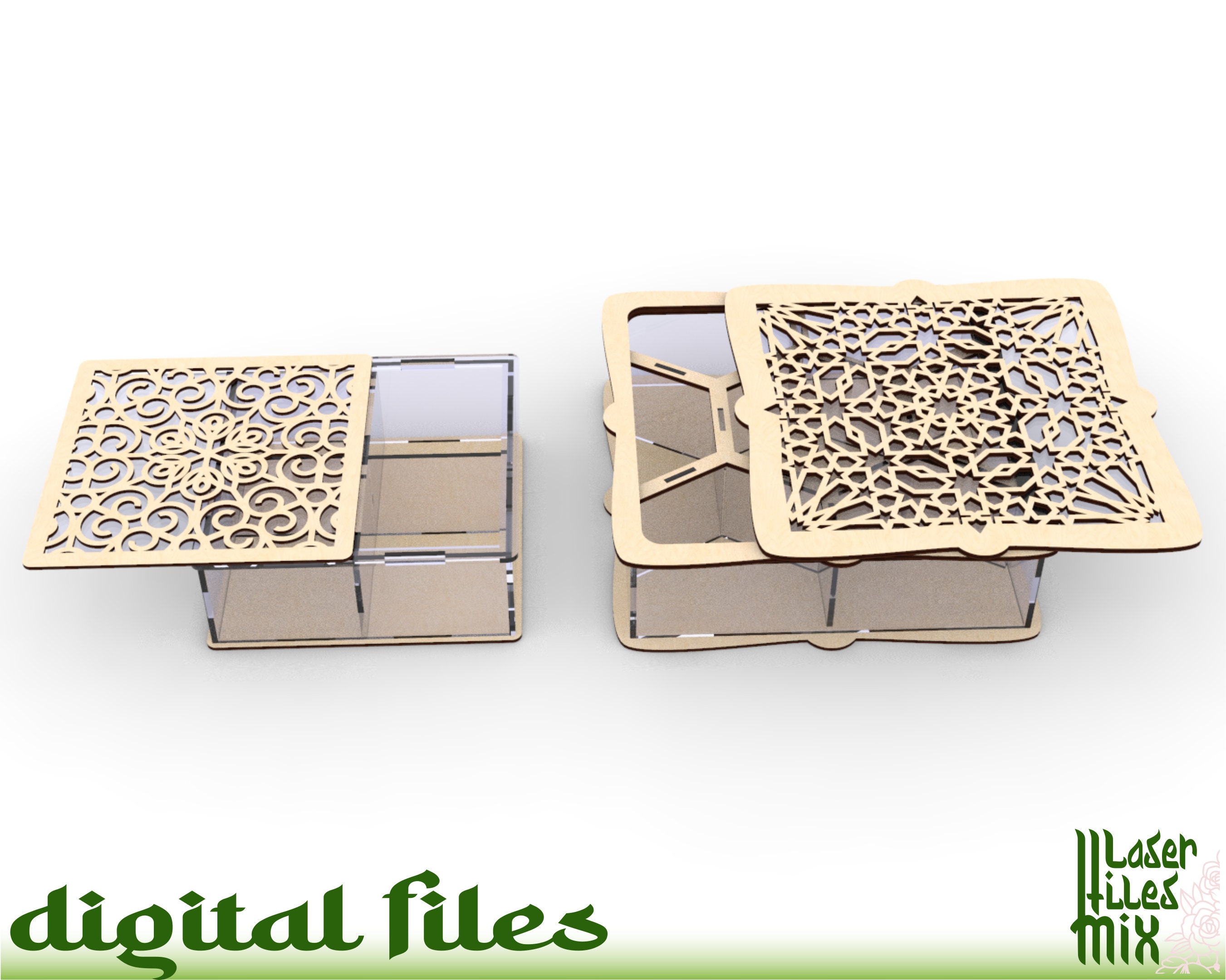 Two Ramadan Gift Boxes Laser Cutting SVG DXF Cnc Laser Design Files ...