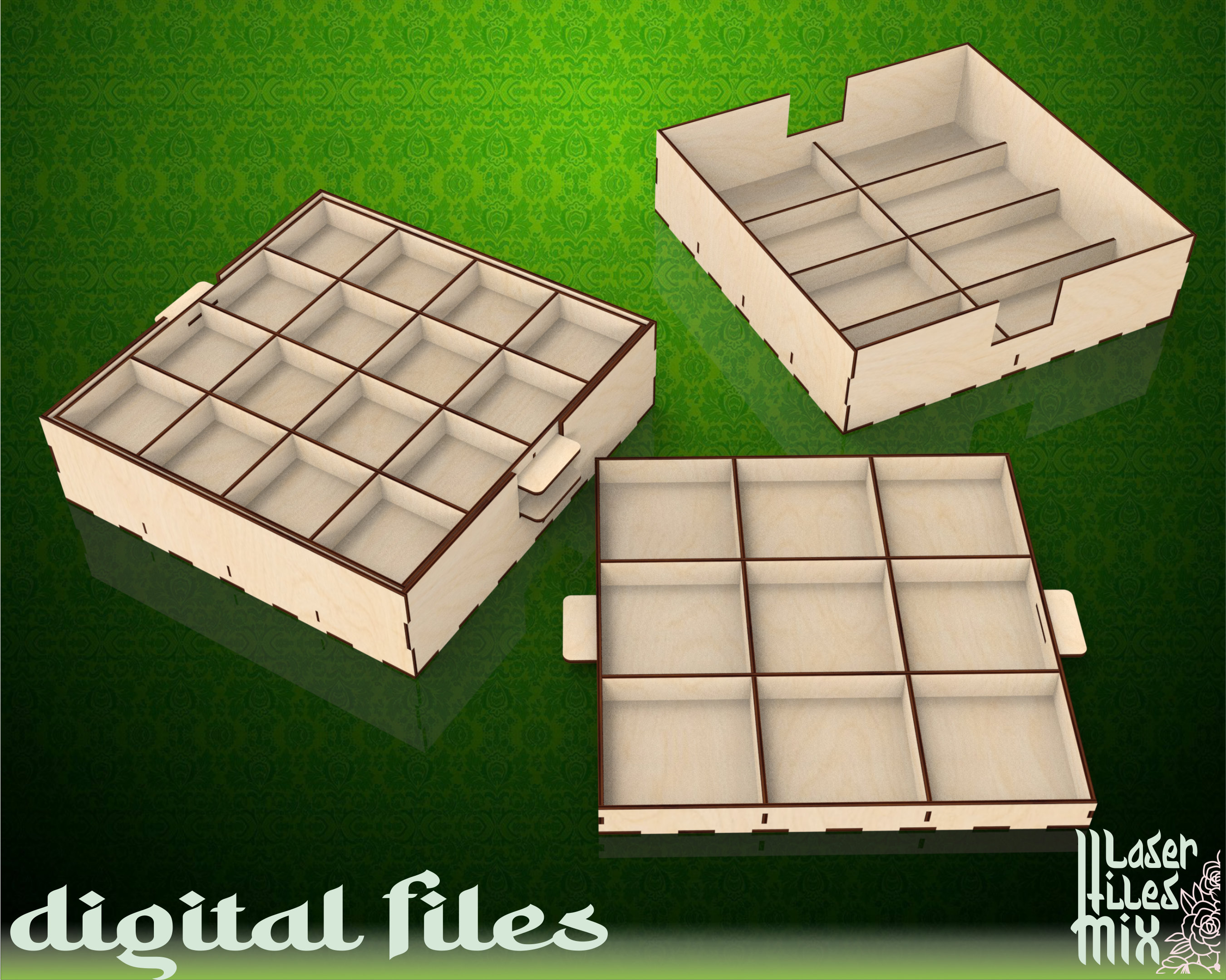 Organizer Three Trays Storage Drawers Lasercut File. Vector Files for ...