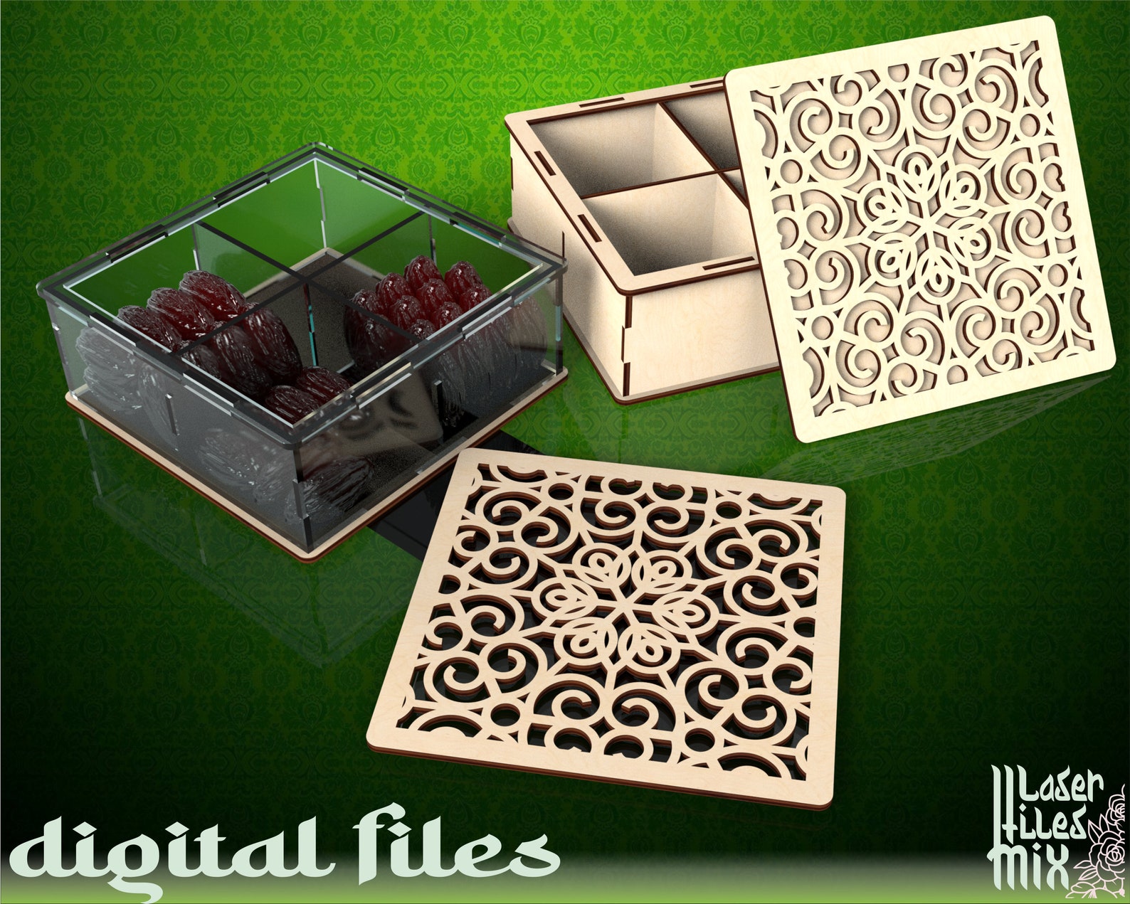 Two Ramadan Gift Boxes Laser Cutting SVG DXF Cnc Laser Design Files ...