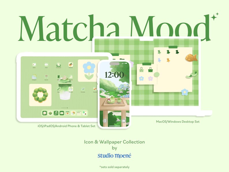 Matcha Mood Desktop Organizer Icon & Wallpaper Set for Macos, Windows ...