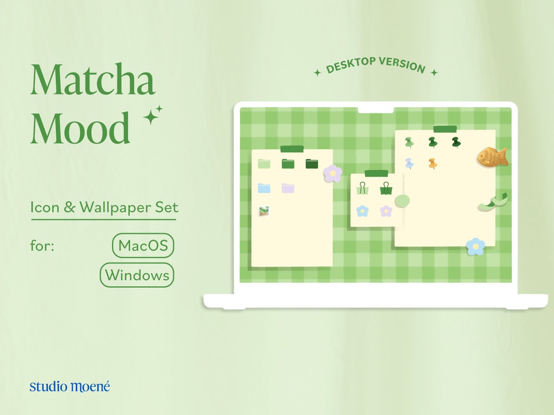 Matcha Mood Desktop Organizer Icon & Wallpaper Set for Macos, Windows ...