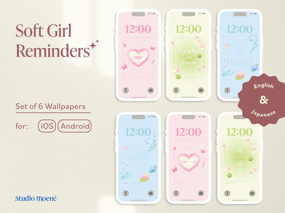 Soft Girl Reminders Set of 6 Wallpapers for Ios/android Phone | Cute ...