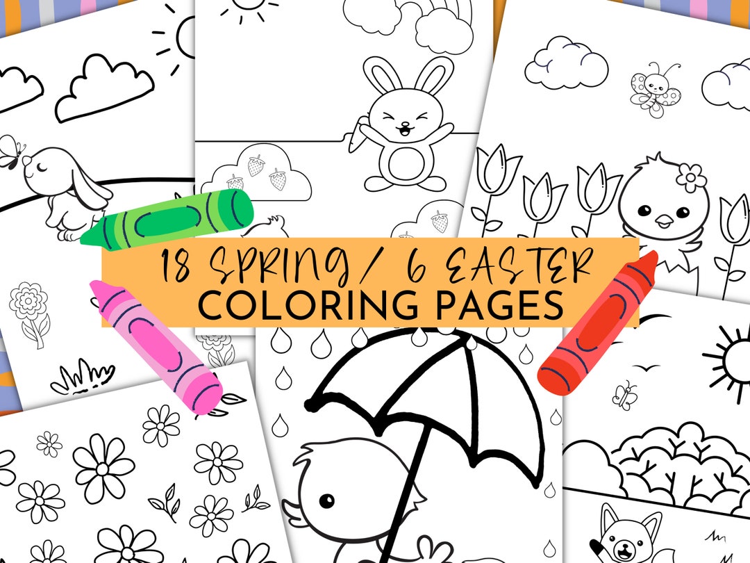 Easter Spring Coloring Pages | Easter Springtime Kids Activity | Set of ...