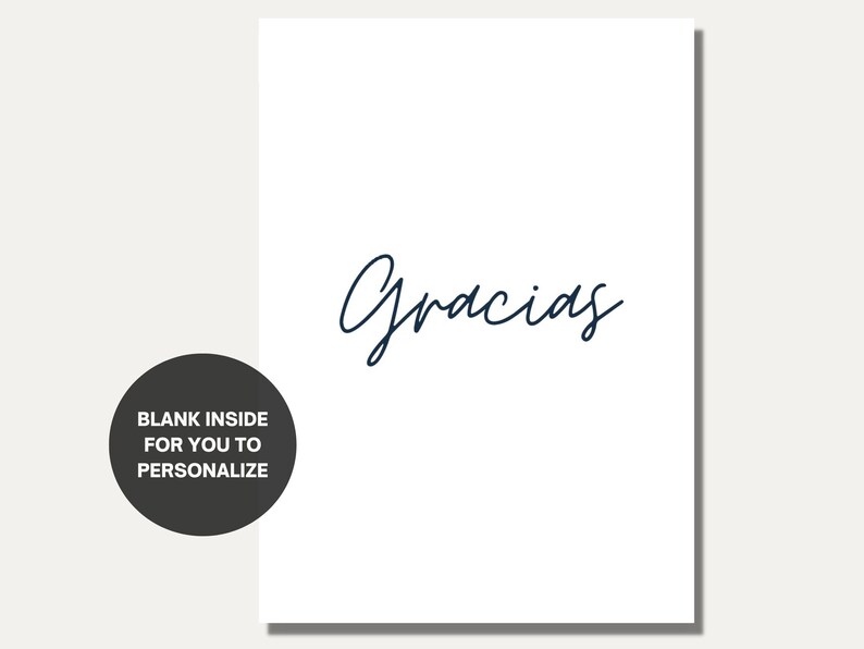 Gracias- Thank You Card - Printable 5x7" - Instant Download - Etsy
