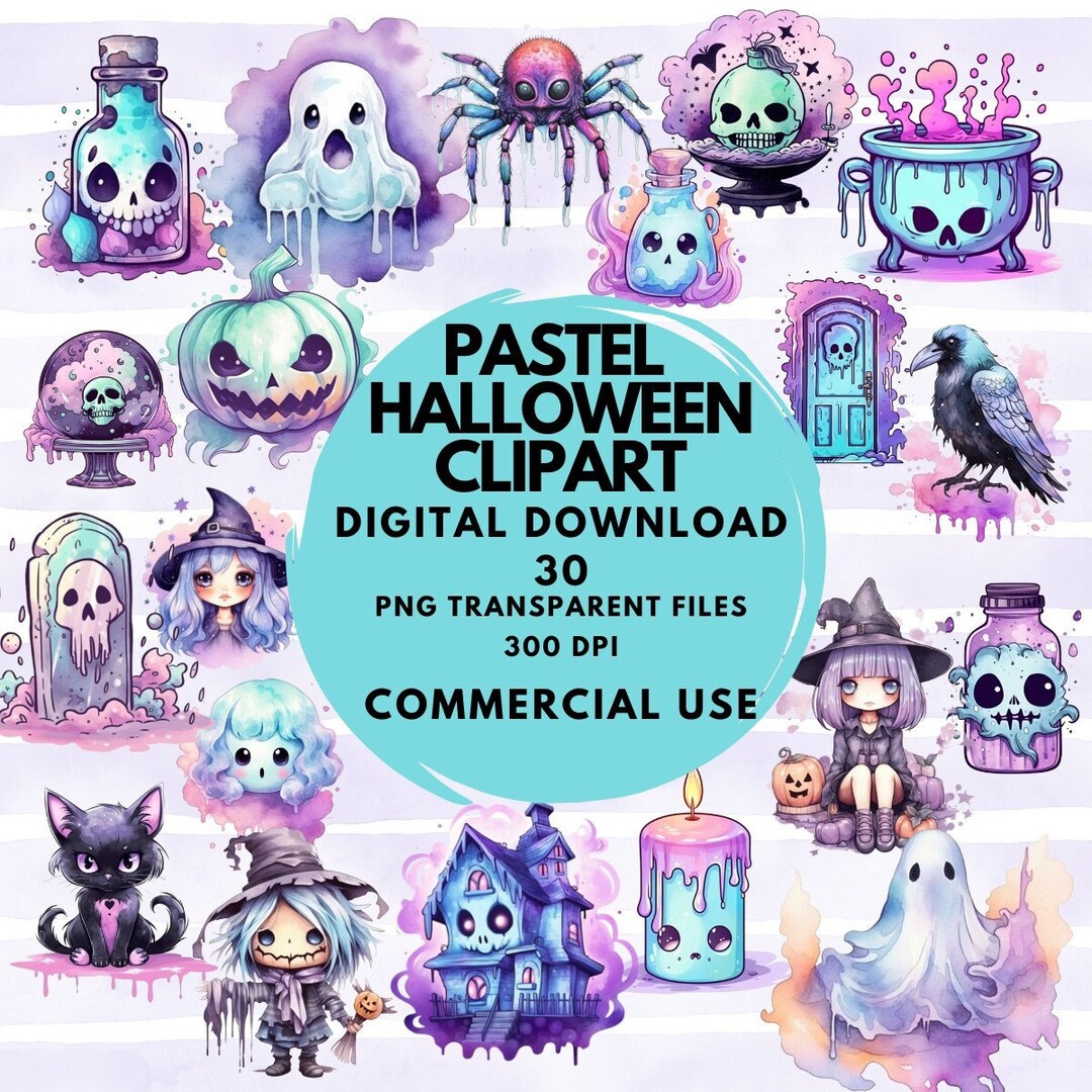 Pastel Halloween Clipart PNG, 18 Halloween Clipart, Commercial Use Clip ...