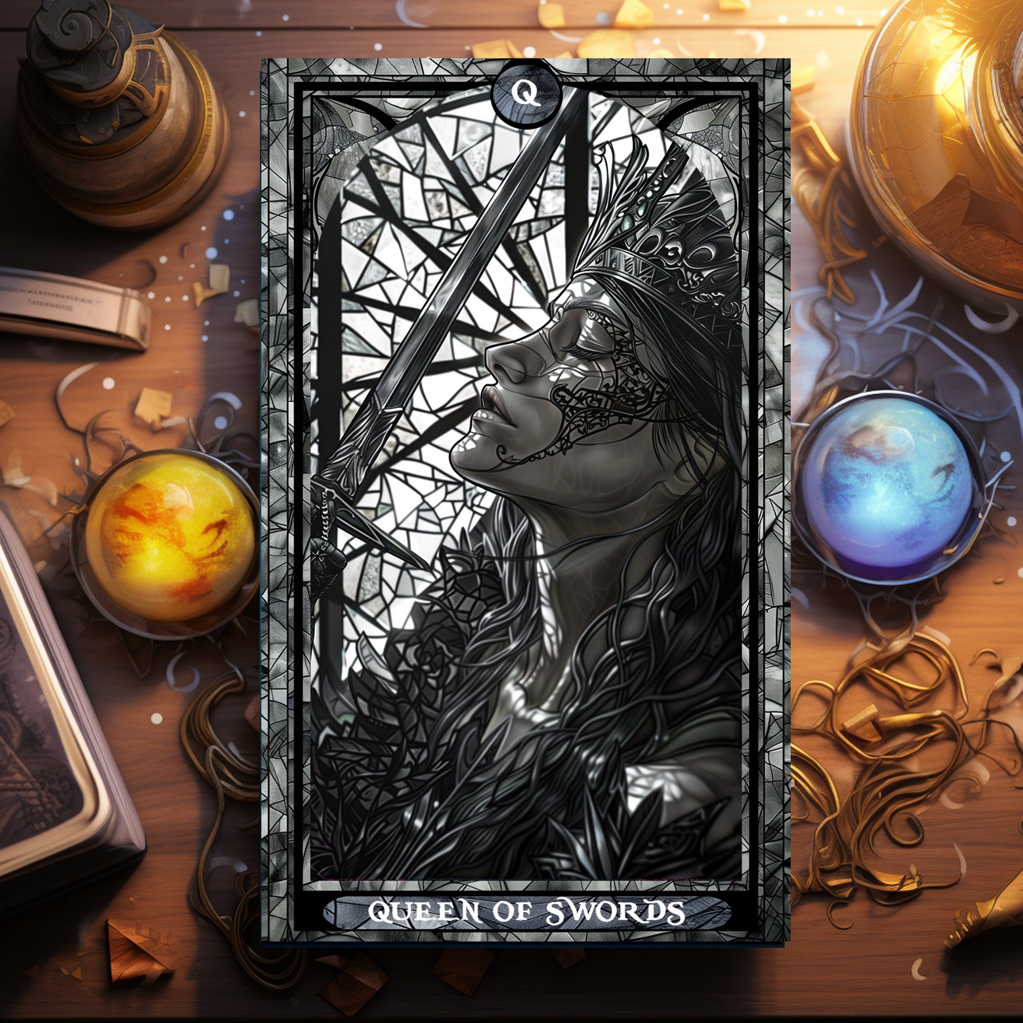 Complete Tarot Carding Stained Glass Dark Silver Set Inspired Rider ...