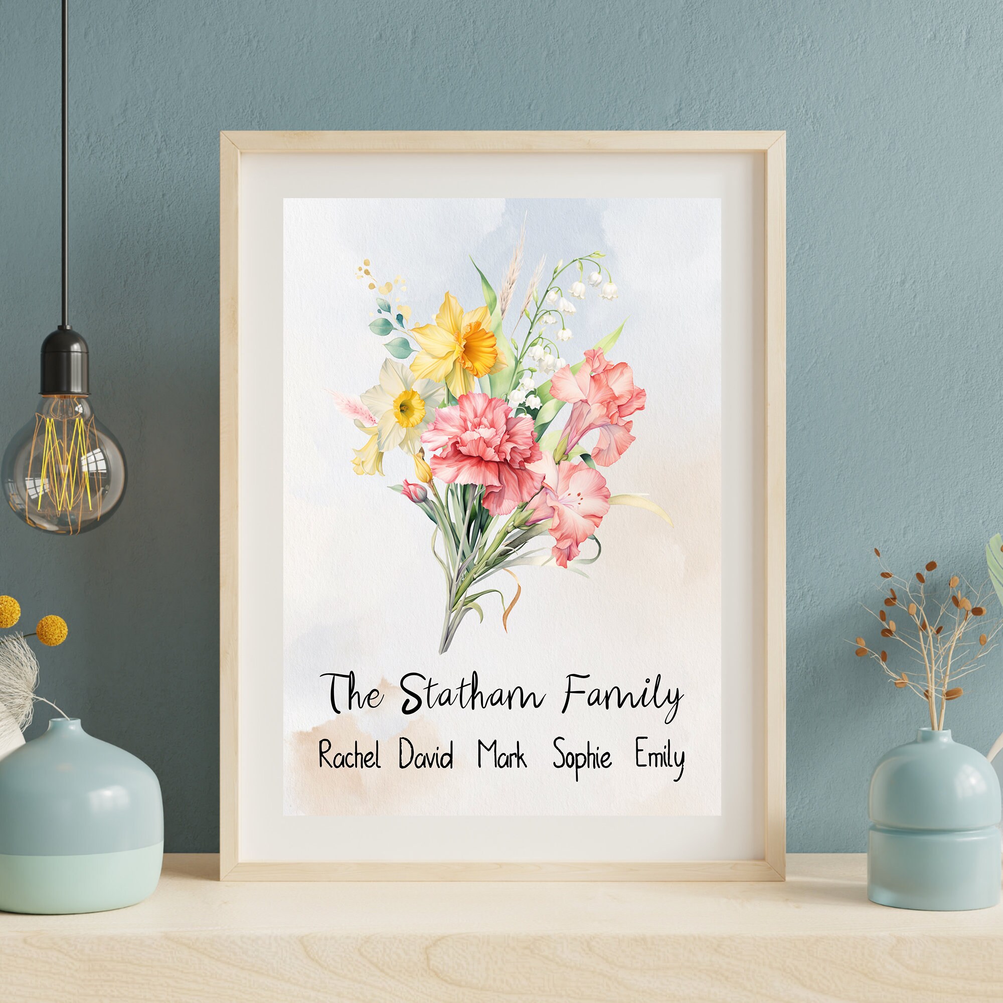 Watercolour Birth Flower Family Bouquet, Birth Month Flower, Birth ...