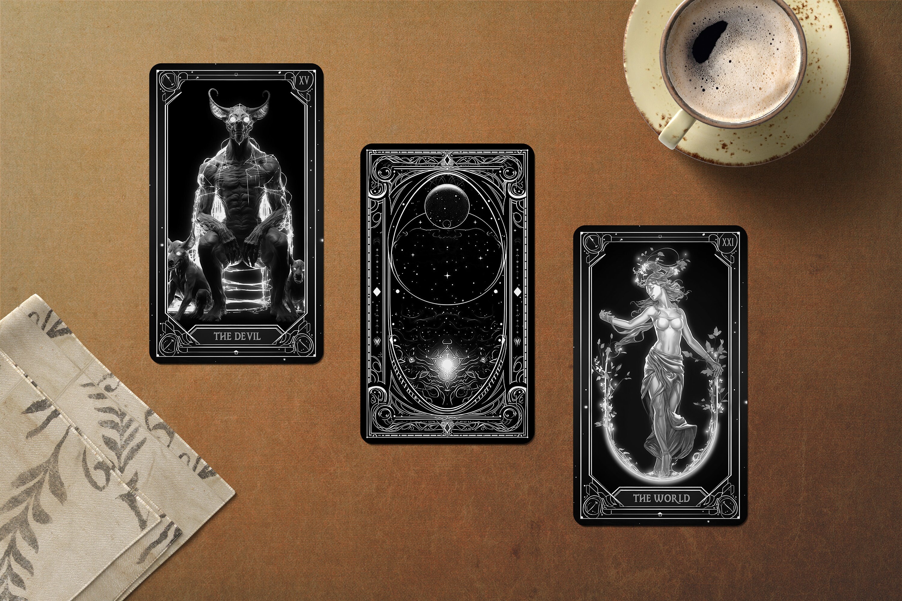 Complete Tarot Card Set Inspired Rider Waite Smith Tarot Card Deck B&W ...