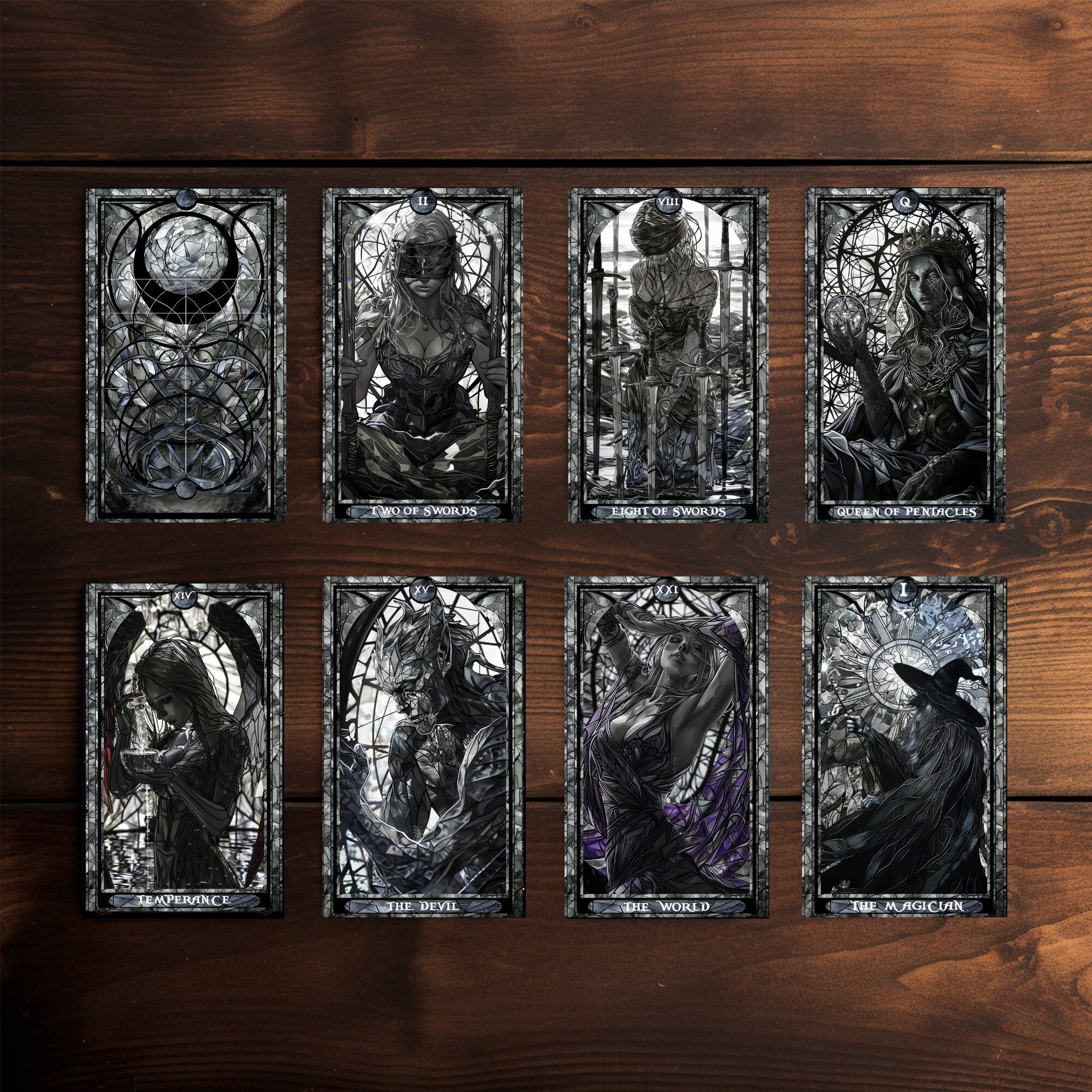 Complete Tarot Carding Stained Glass Dark Silver Set Inspired Rider ...