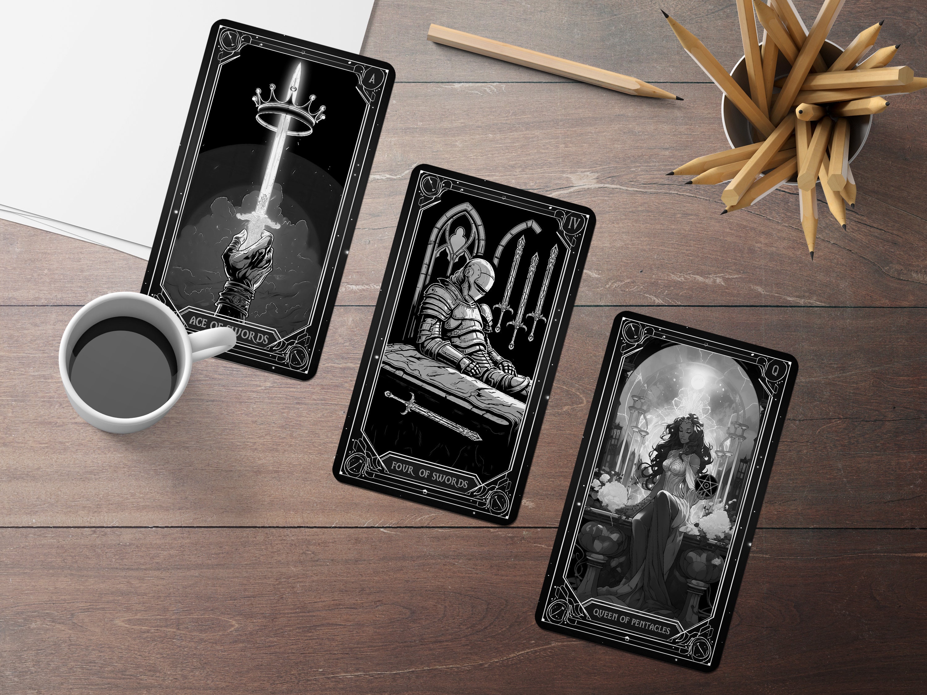 Complete Tarot Card Set Inspired Rider Waite Smith Tarot Card Deck B&W ...