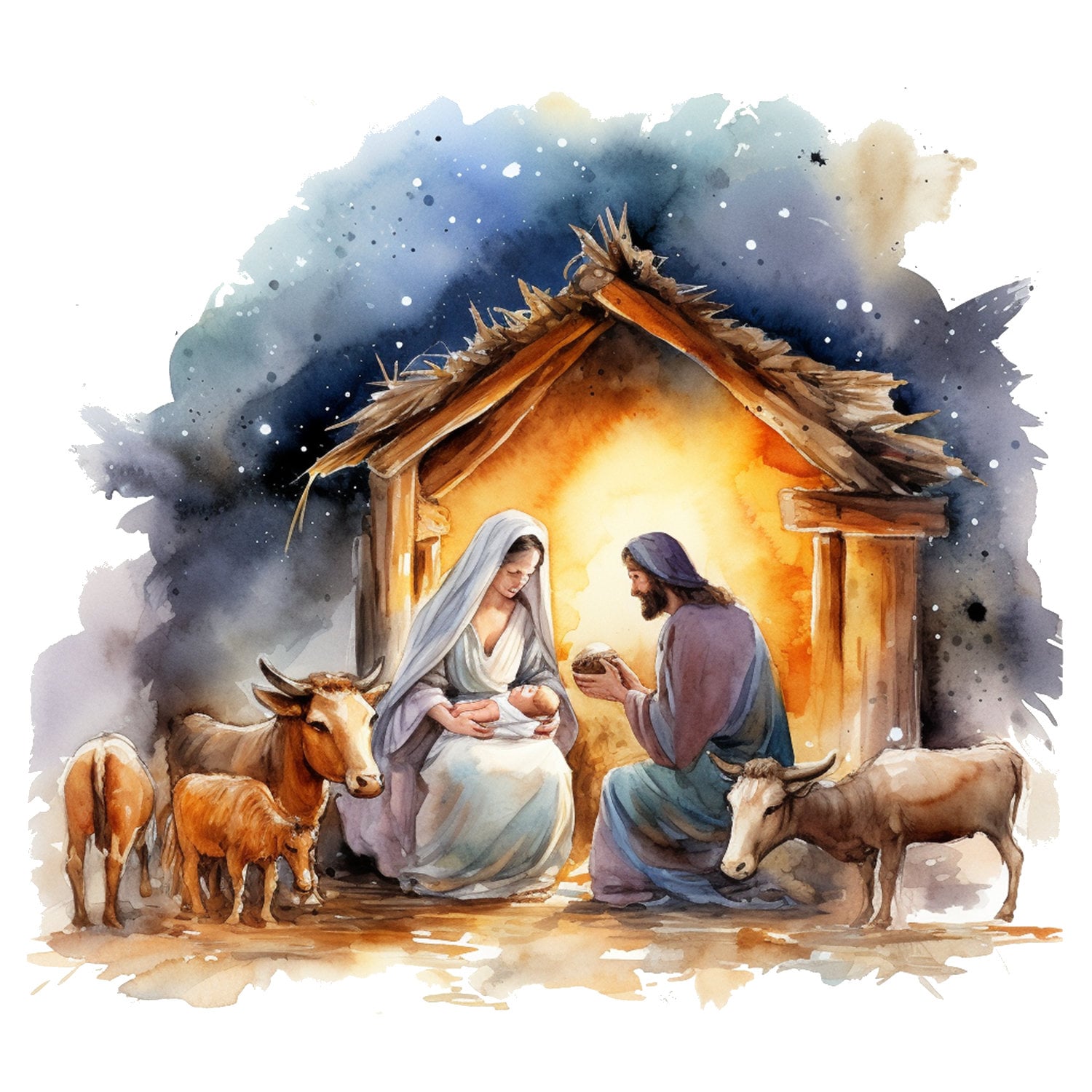 33 Nativity Scene Watercolor Clipart, Christmas Clip Art, Catholic ...