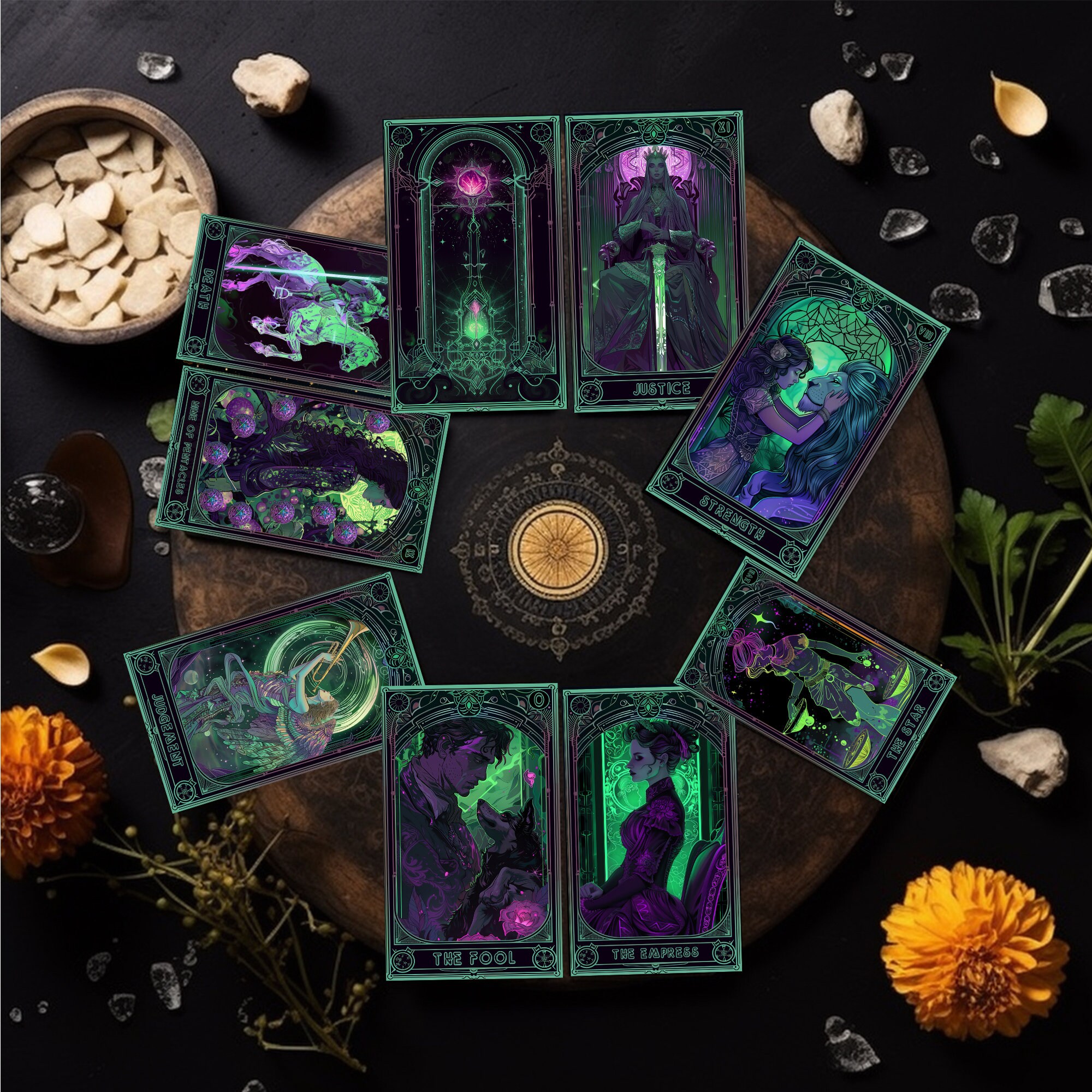 Complete Tarot Carding Set Neon Art Inspired Rider Waite Smith Tarot ...
