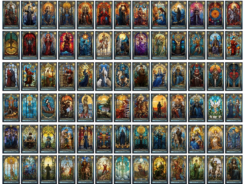 Complete Tarot Carding Stained Glass Set Inspired Rider Waite Smith ...