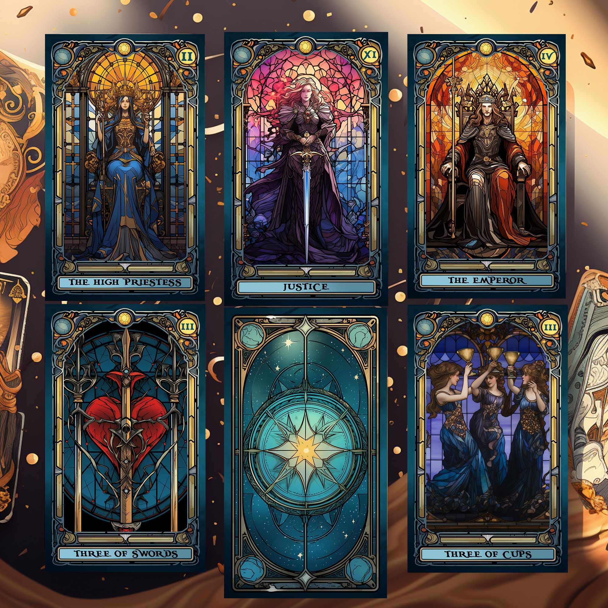 Complete Tarot Carding Stained Glass Set Inspired Rider Waite Smith ...