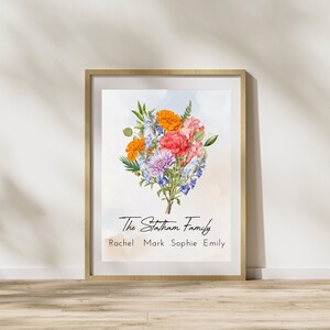 Birth Flower Family Bouquet, Birth Month Flower Art Custom, Birth ...