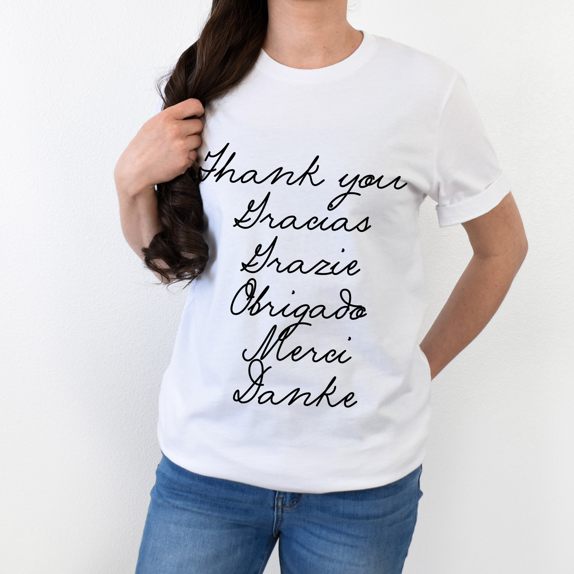 Thank You T-shirt, Gracias, Merci, Simple Shirt, Cute T-shirt, Foreign ...