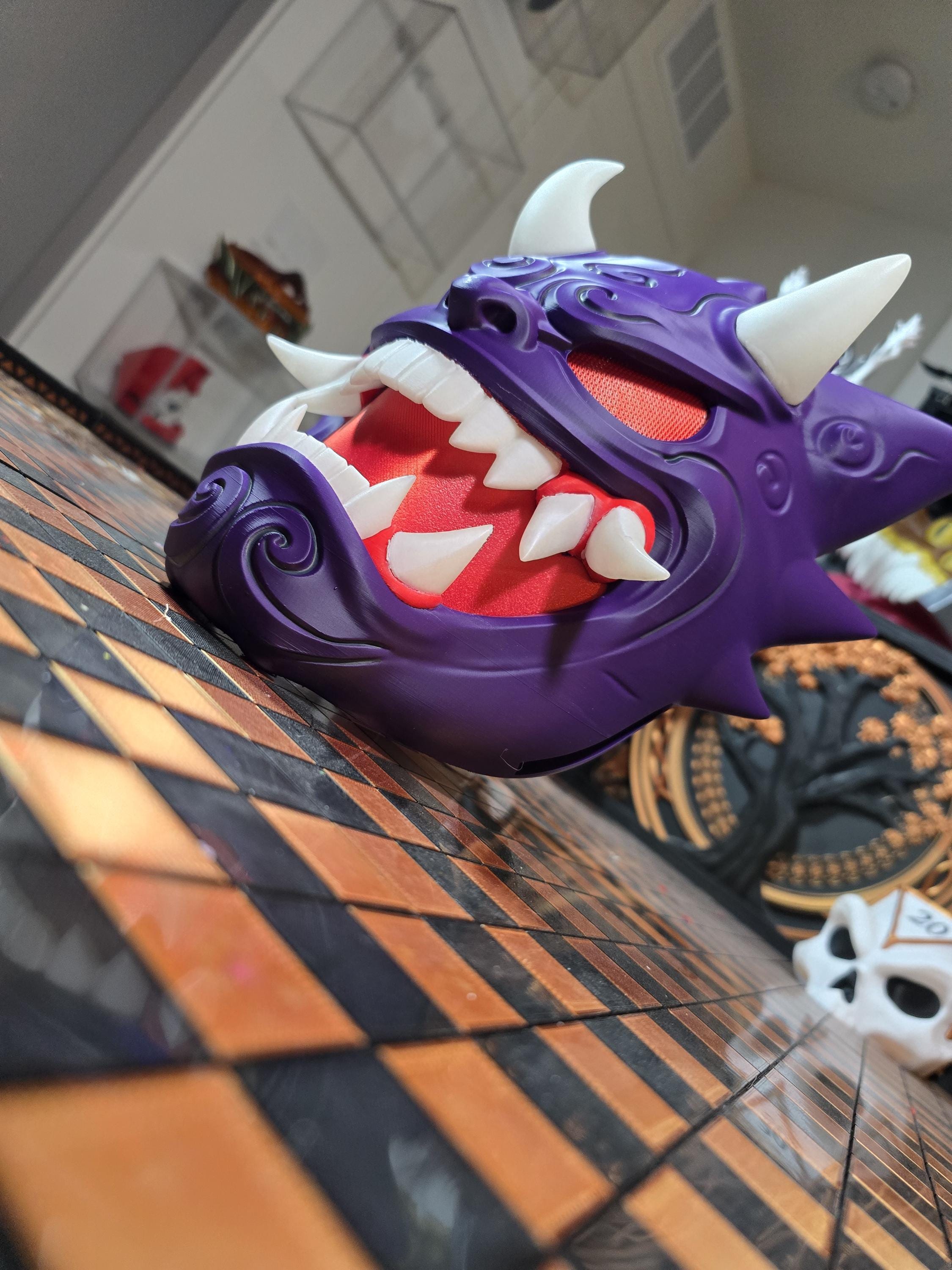Purple Oni Mask – 3D Printed Cosplay, Glow Teeth Horns – Japanese Demon ...