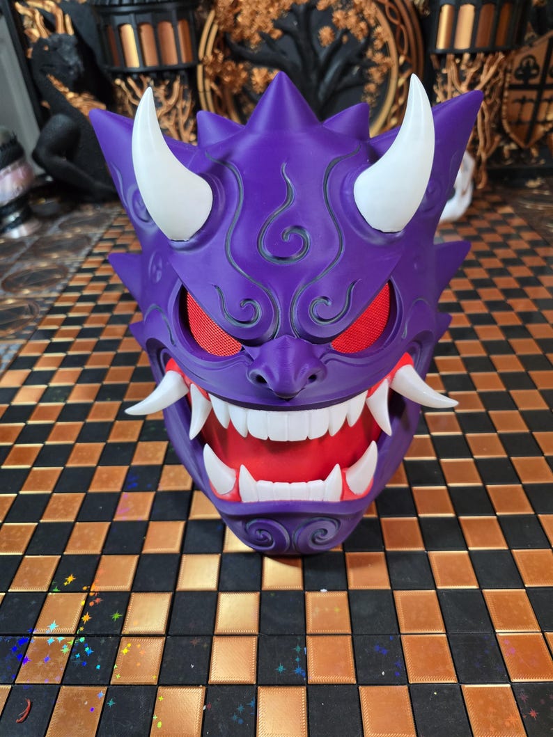Purple Oni Mask – 3D Printed Cosplay, Glow Teeth Horns – Japanese Demon ...
