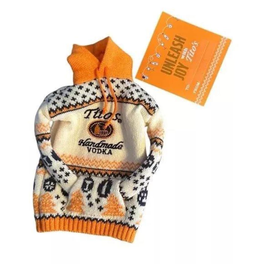 Tito's Vodka Bottle Sweater - 2024 White Hooded for Dog People Edition ...