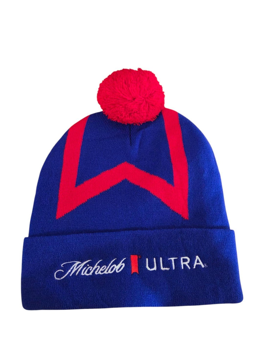Michelob Ultra Winter Beanie Hat, Blue and Red, Knit With Signature ...
