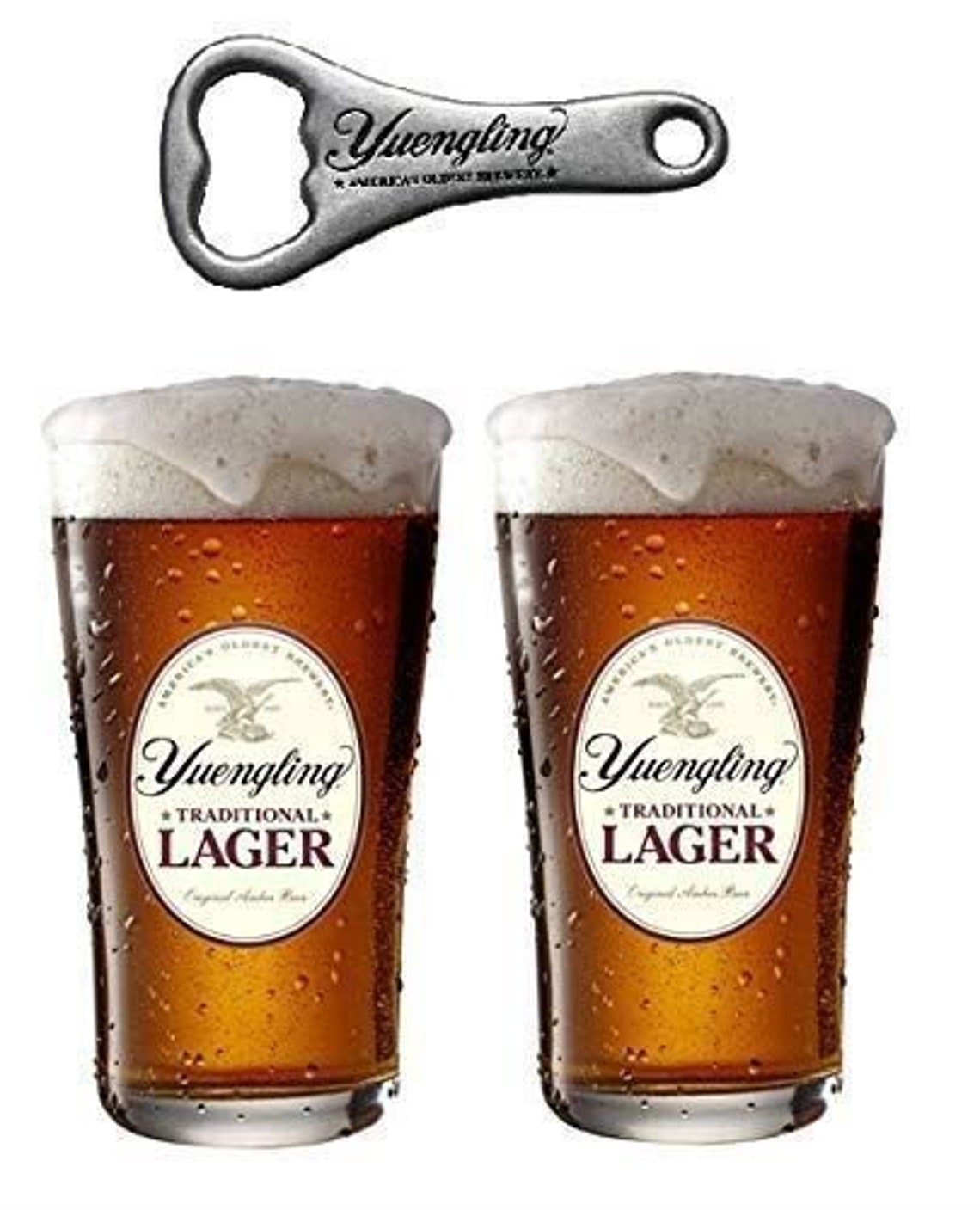 Yuengling Traditional Lager 2 Beer Pint Glasses and 1 Yuengling Bottle ...