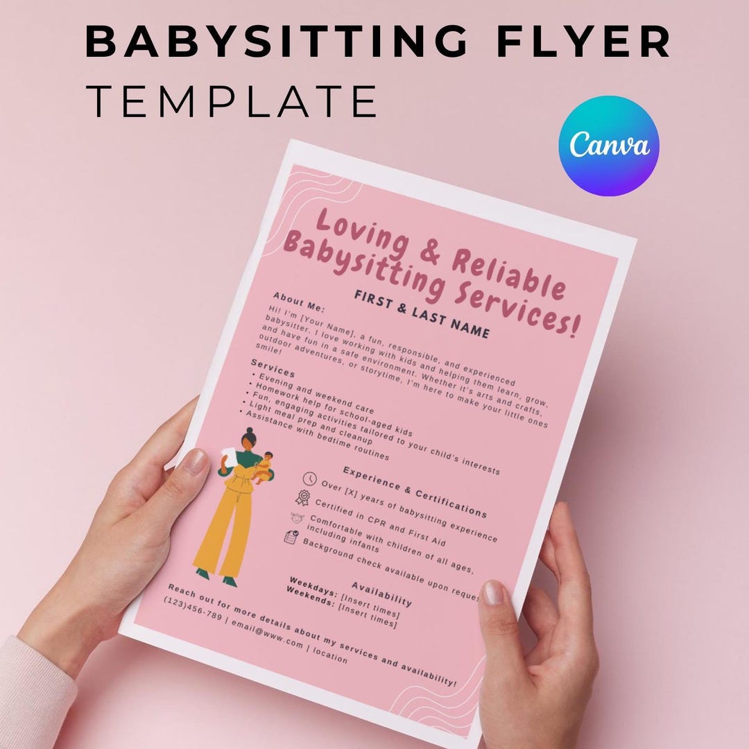 Editable Babysitting Flyer Template – Customizable Canva Design for ...