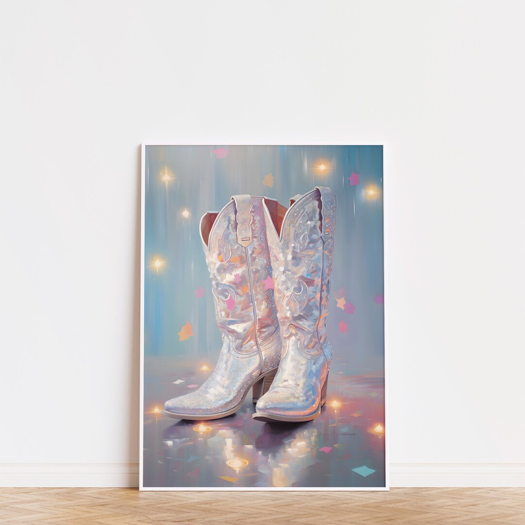 Cowboy Boot Print Glitter Cowgirl Boots Wall Art Trendy Wall - Etsy