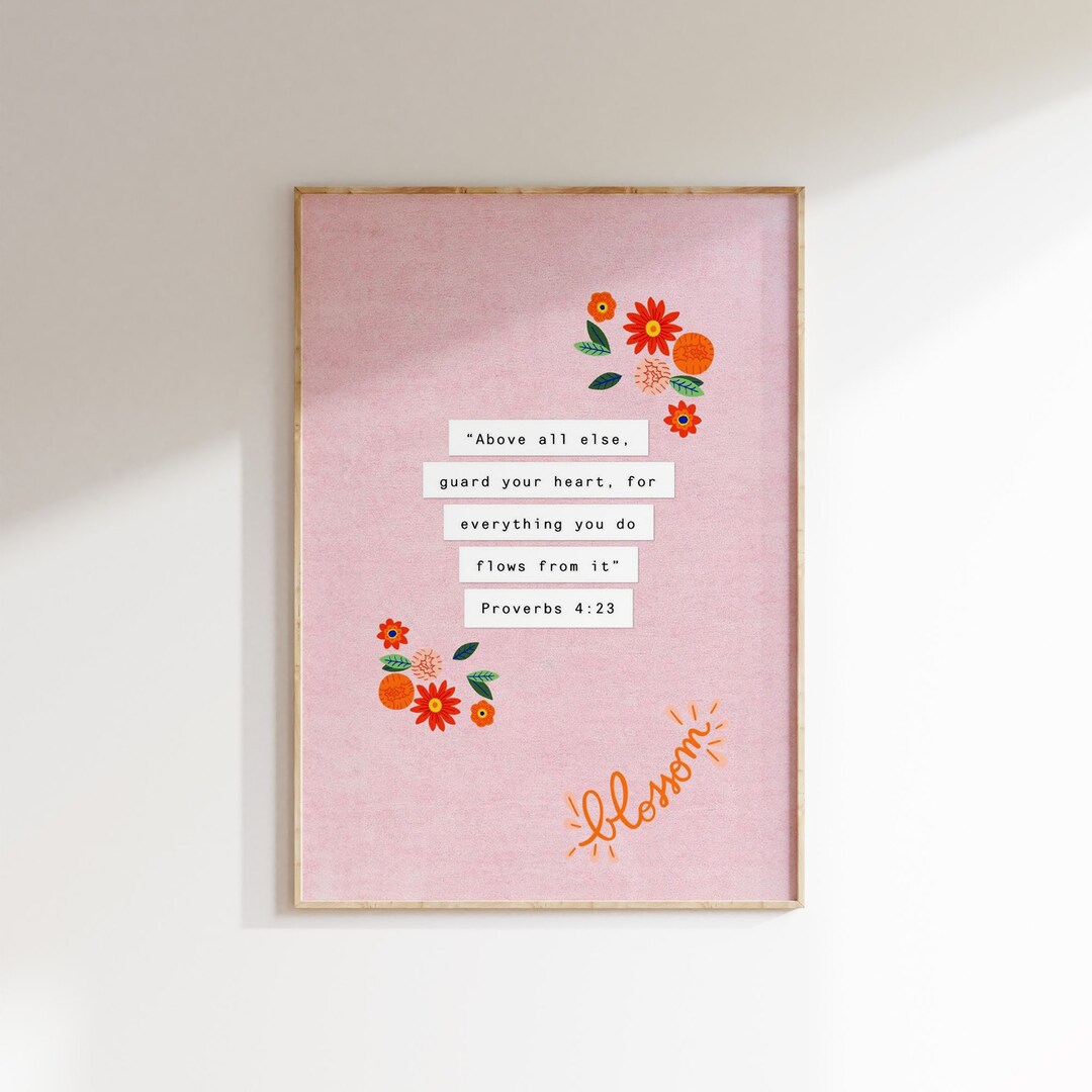 Christian Pink Wall Art, Proverbs 4 23 Bible Verse Wall Art, Modern ...
