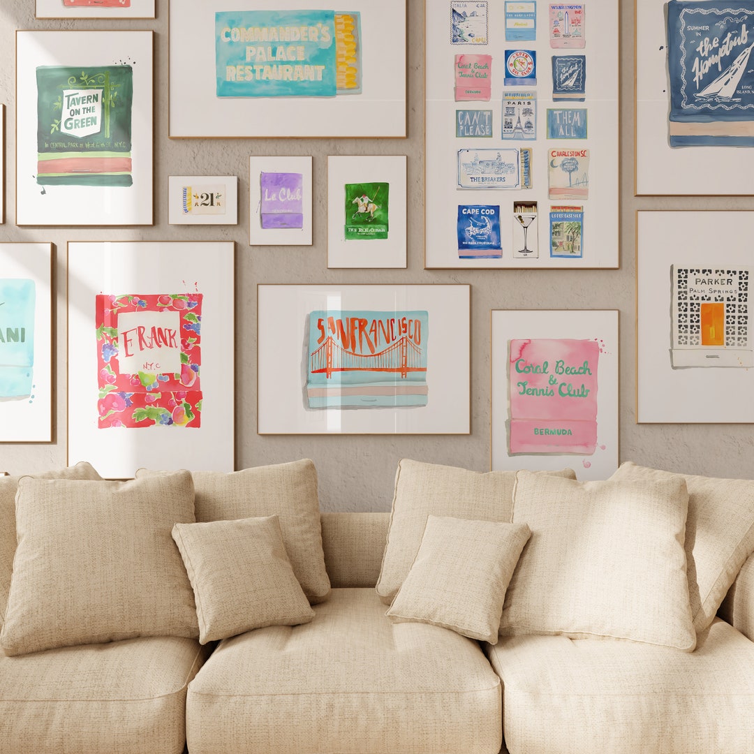 Bundle of 51 Vintage Matchbox Watercolor Prints, Famous Cities, Hotels ...