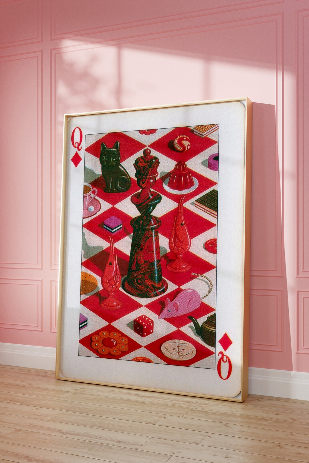 Vintage Playing Card Wall Art Print, Queen of Hearts Print, Trendy Wall ...