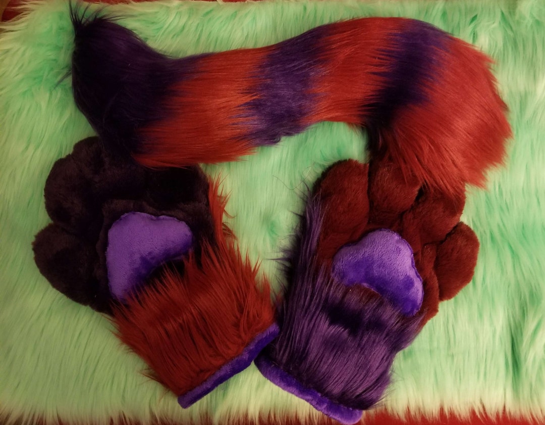 Red and Purple Cat Tail, Raccoon Tail and Paws - Etsy
