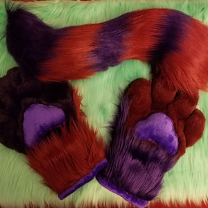 Red and Purple Cat Tail, Raccoon Tail and Paws - Etsy