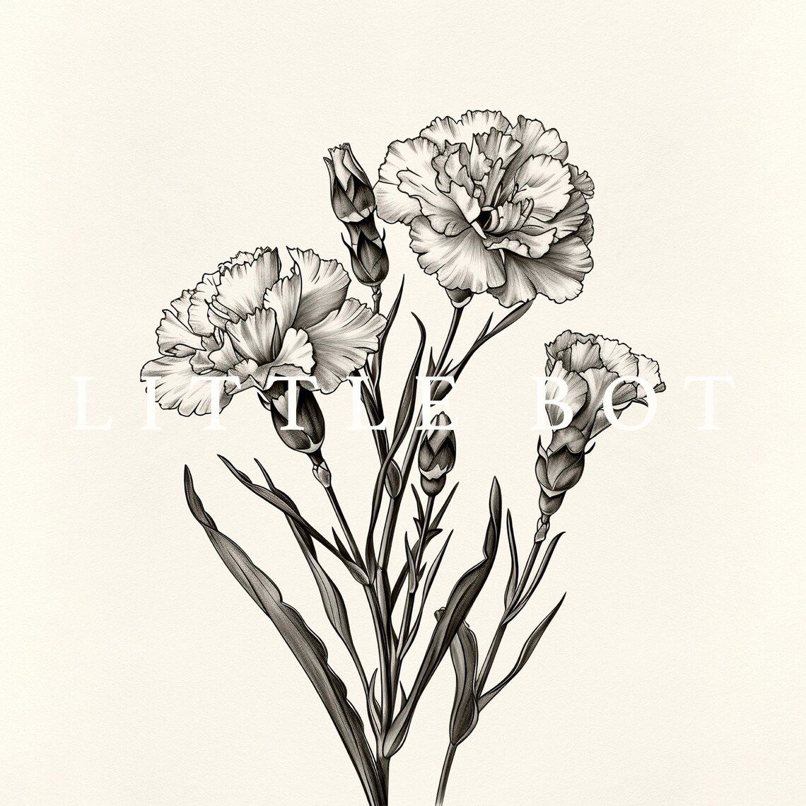Botanical Drawing Instant Download | Carnation Flowers Printable Wall ...
