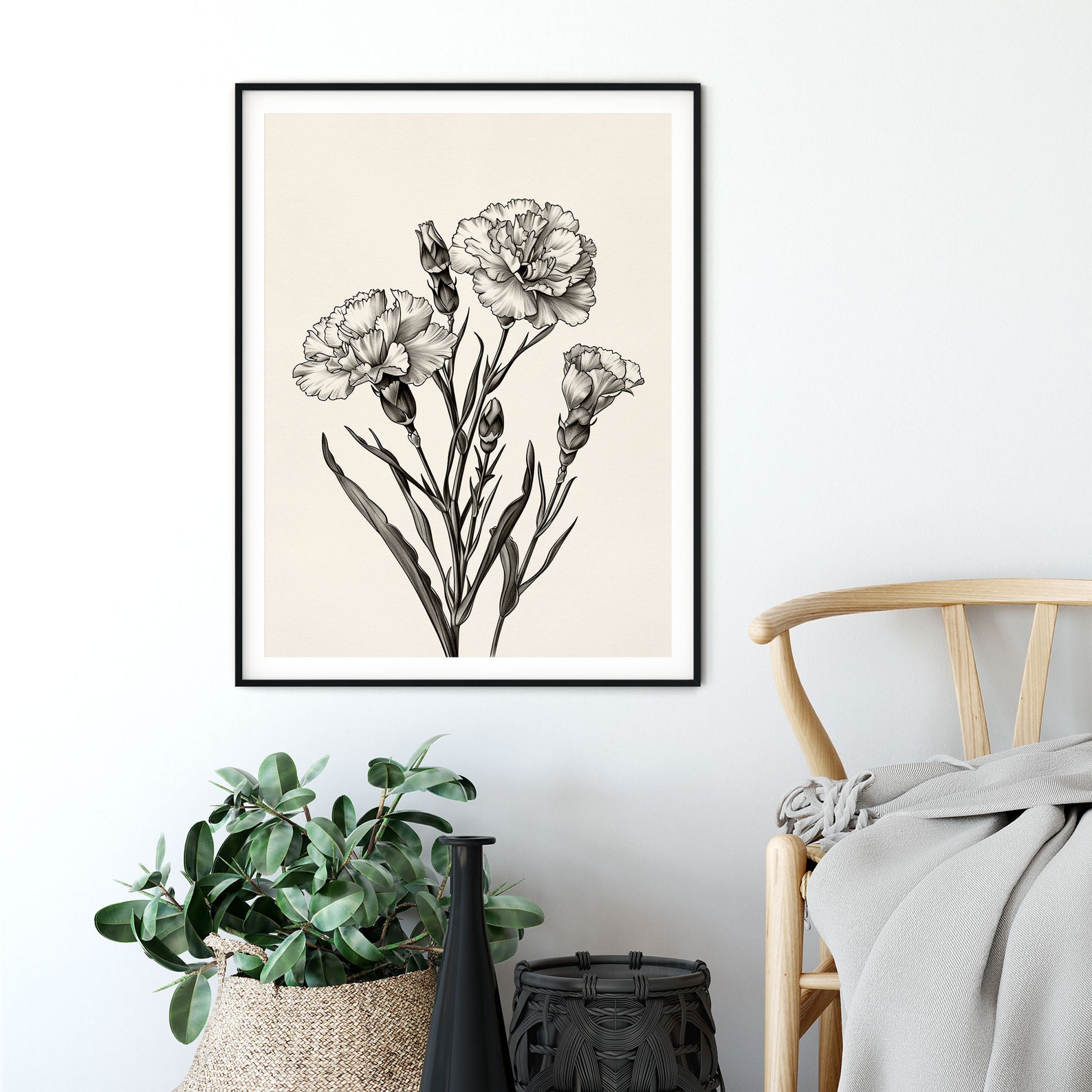 Botanical Drawing Instant Download | Carnation Flowers Printable Wall ...