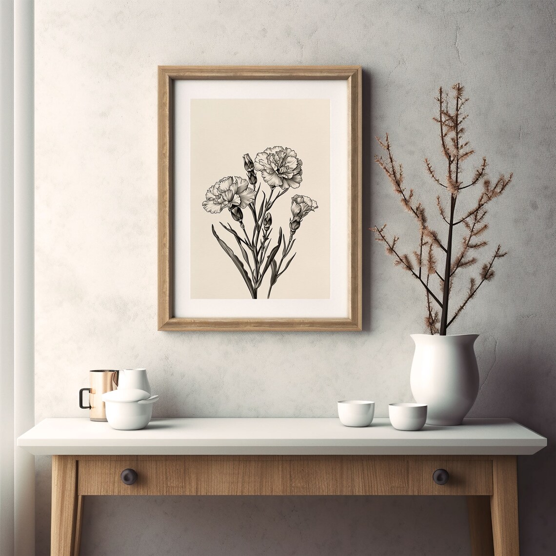 Botanical Drawing Instant Download | Carnation Flowers Printable Wall ...