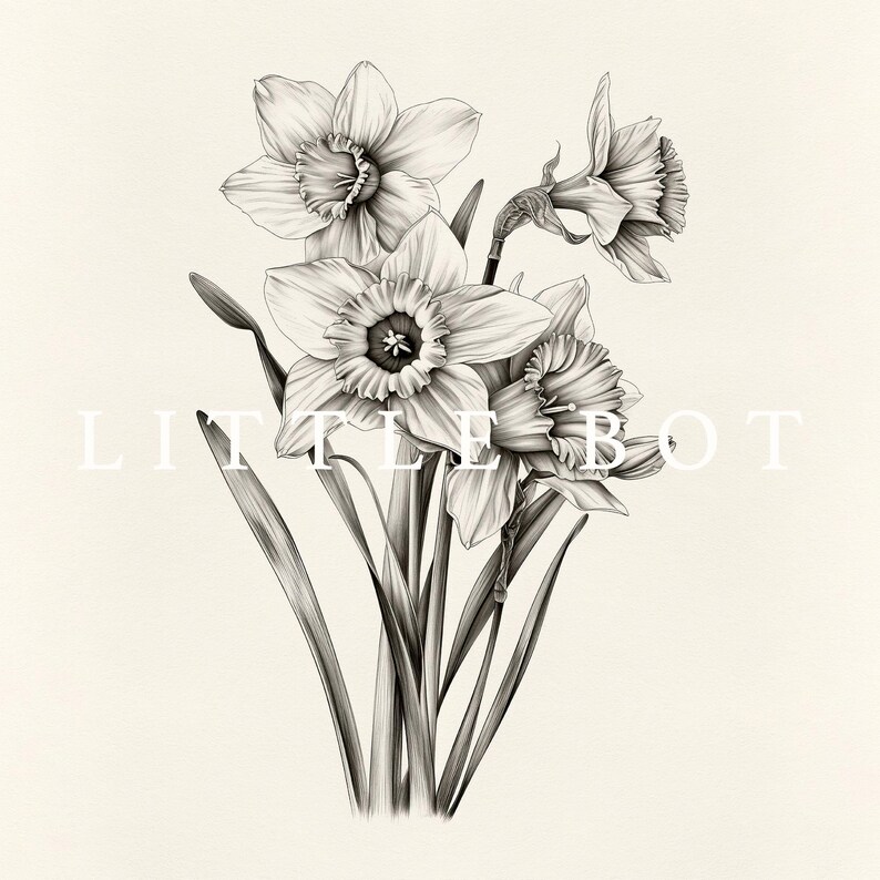 Daffodils Drawing Instant Download Art | Printable Botanical Digital ...