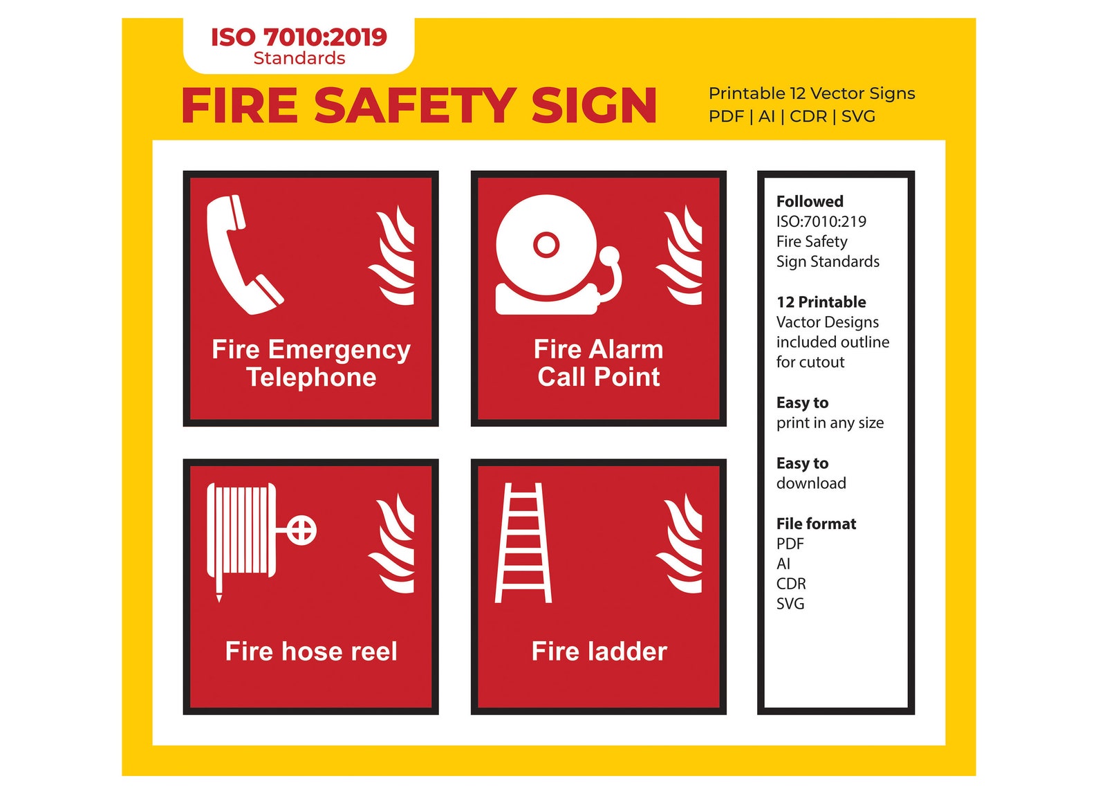 Safety Signage Vector Bundle | Fire Safety Sign | Fire Signage | First ...