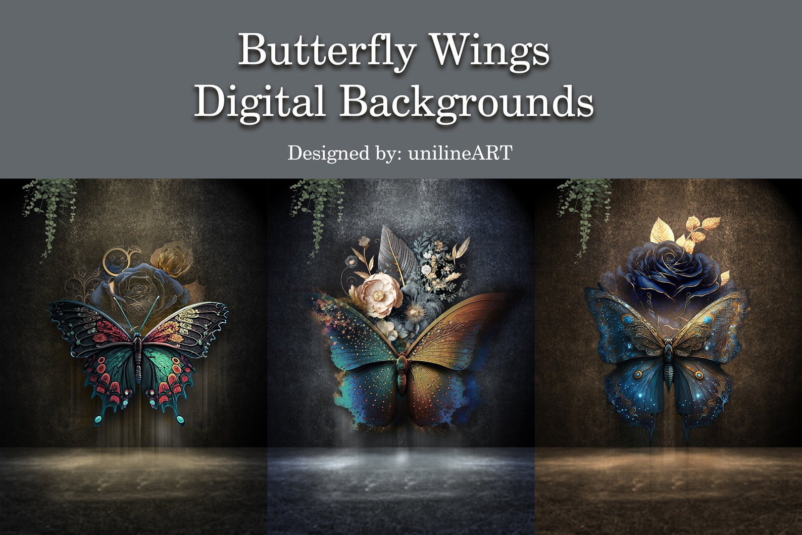 3 Digital Backdrops, Butterfly Wings Digital Backgrounds, Maternity ...