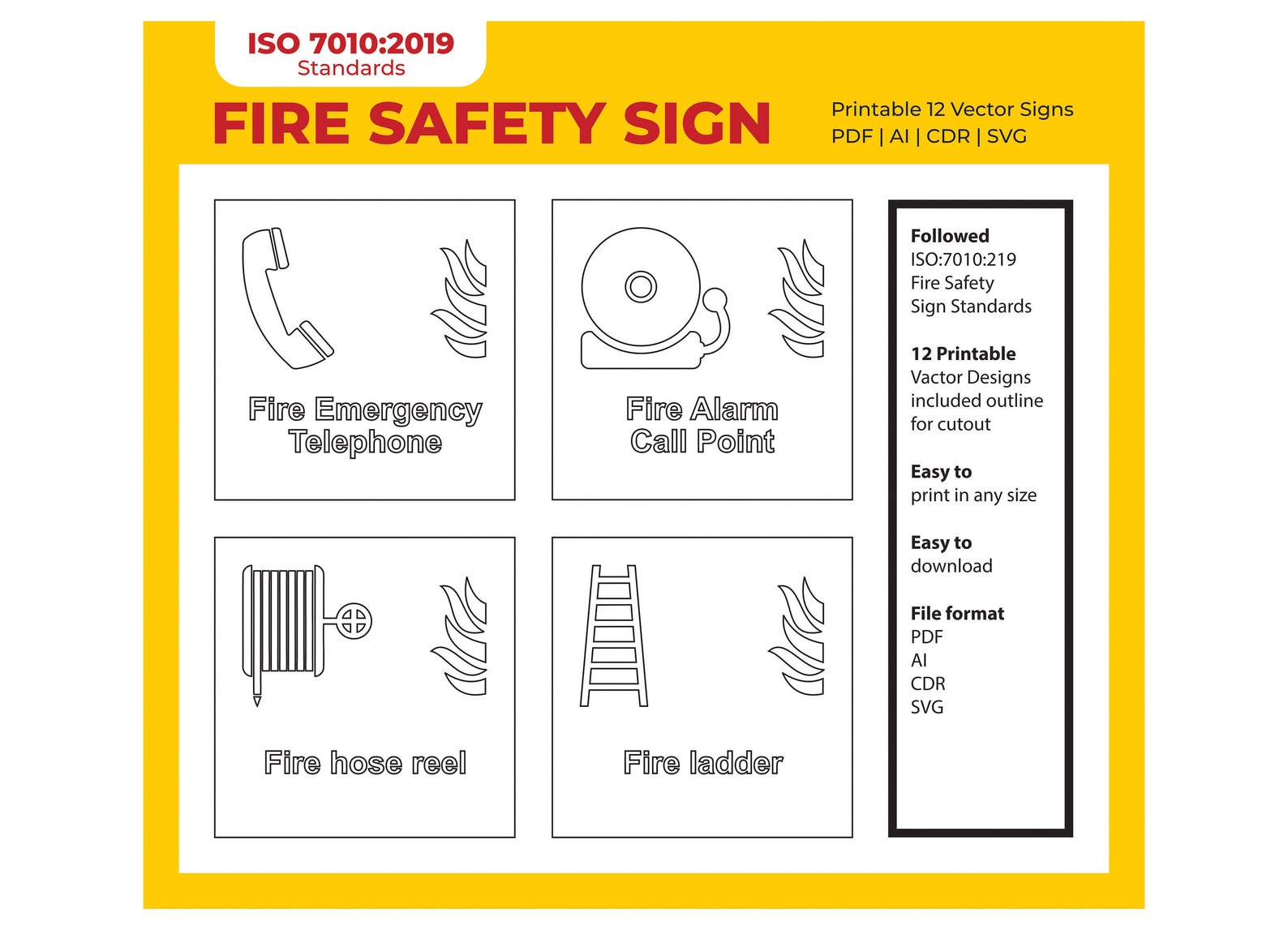 Safety Signage Vector Bundle | Fire Safety Sign | Fire Signage | First ...