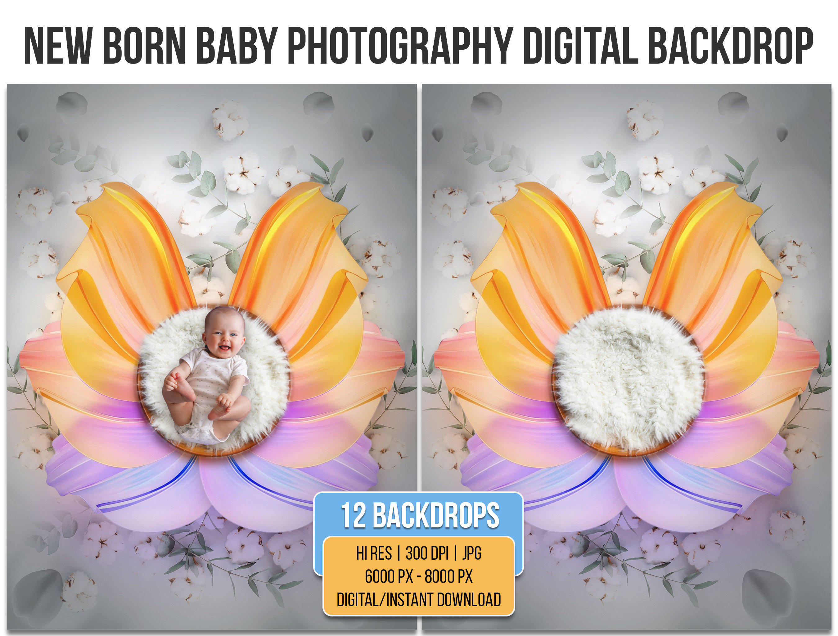 12 Newborn Baby Photography Digital Backgrounds, Portrait Studio ...