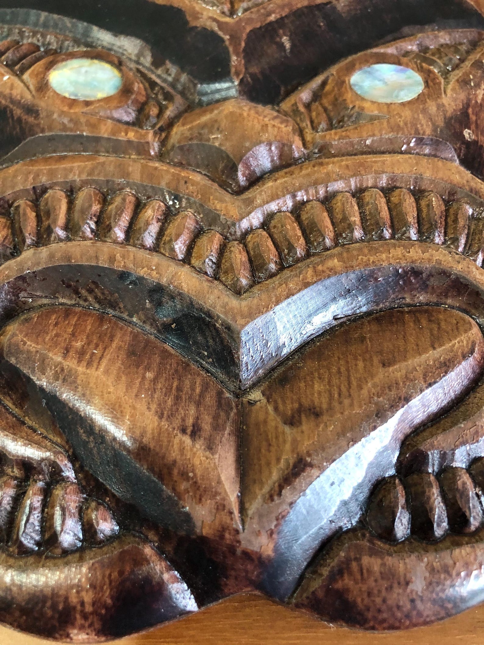 New Zealand Hand Carved Māori Moko Mask Likely a Wheku With Paula Shell ...
