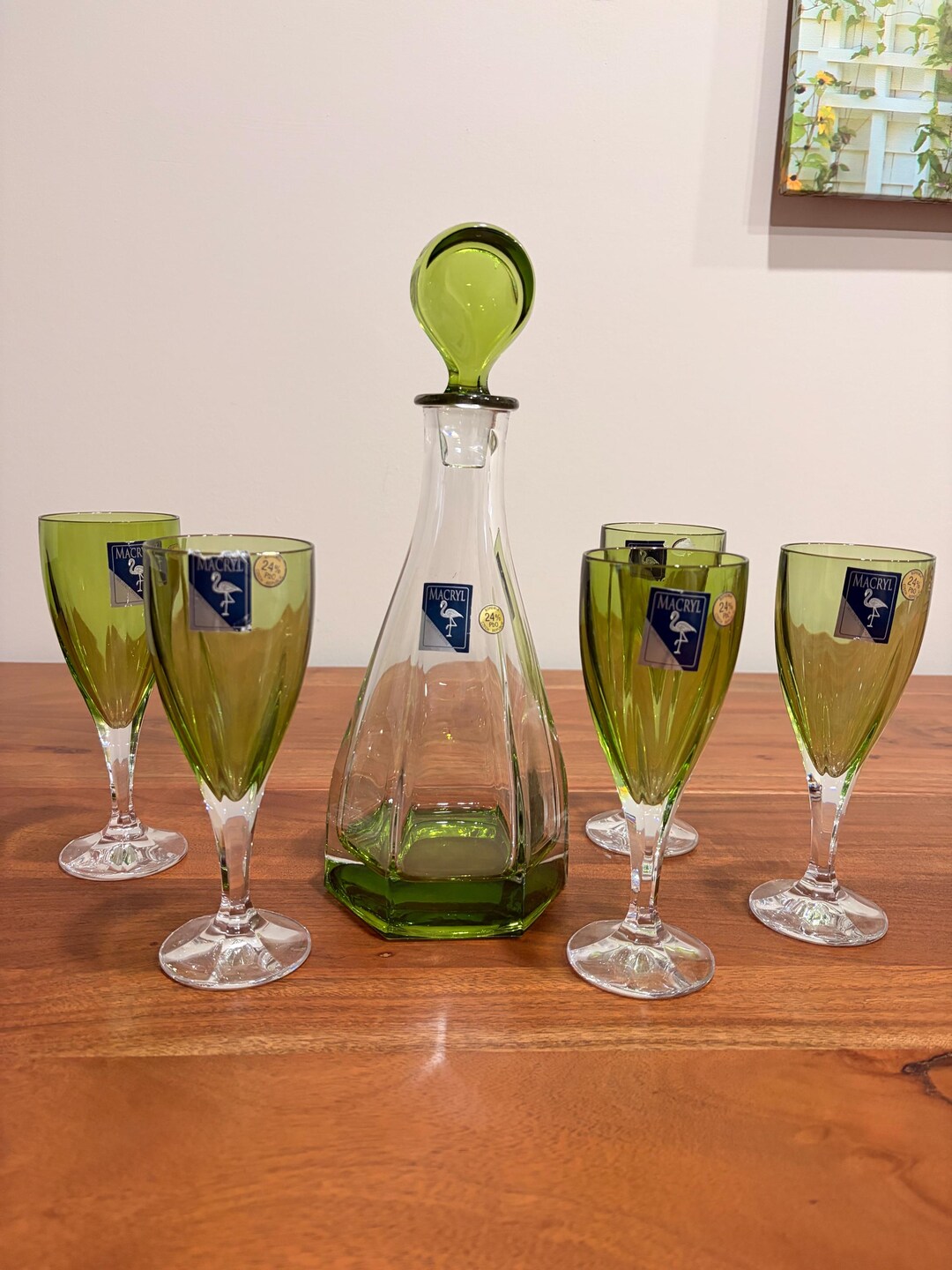 Set of Macryl Crystal Decanter and 5 Glasses in the Naples Emerald ...