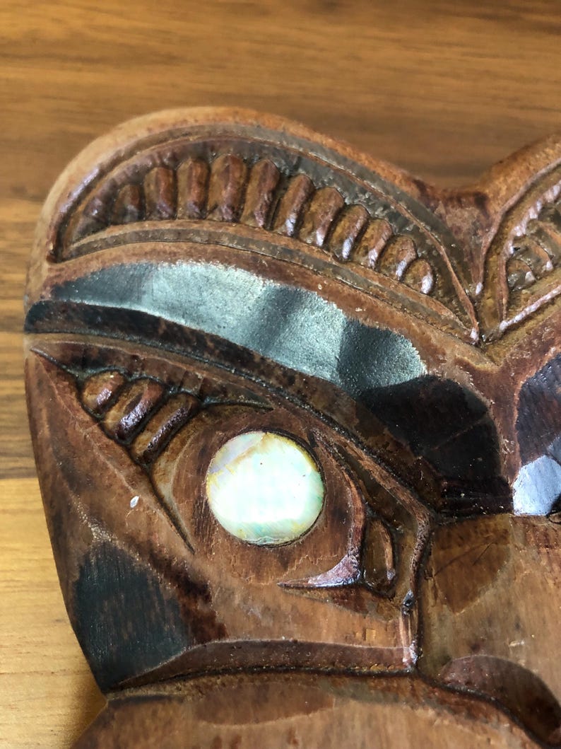 New Zealand Hand Carved Māori Moko Mask Likely a Wheku With Paula Shell ...