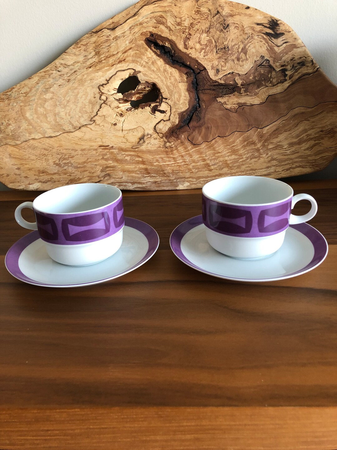 Vintage Pair of Purple Mid Century Modern Cups & Saucers by Schonwald ...