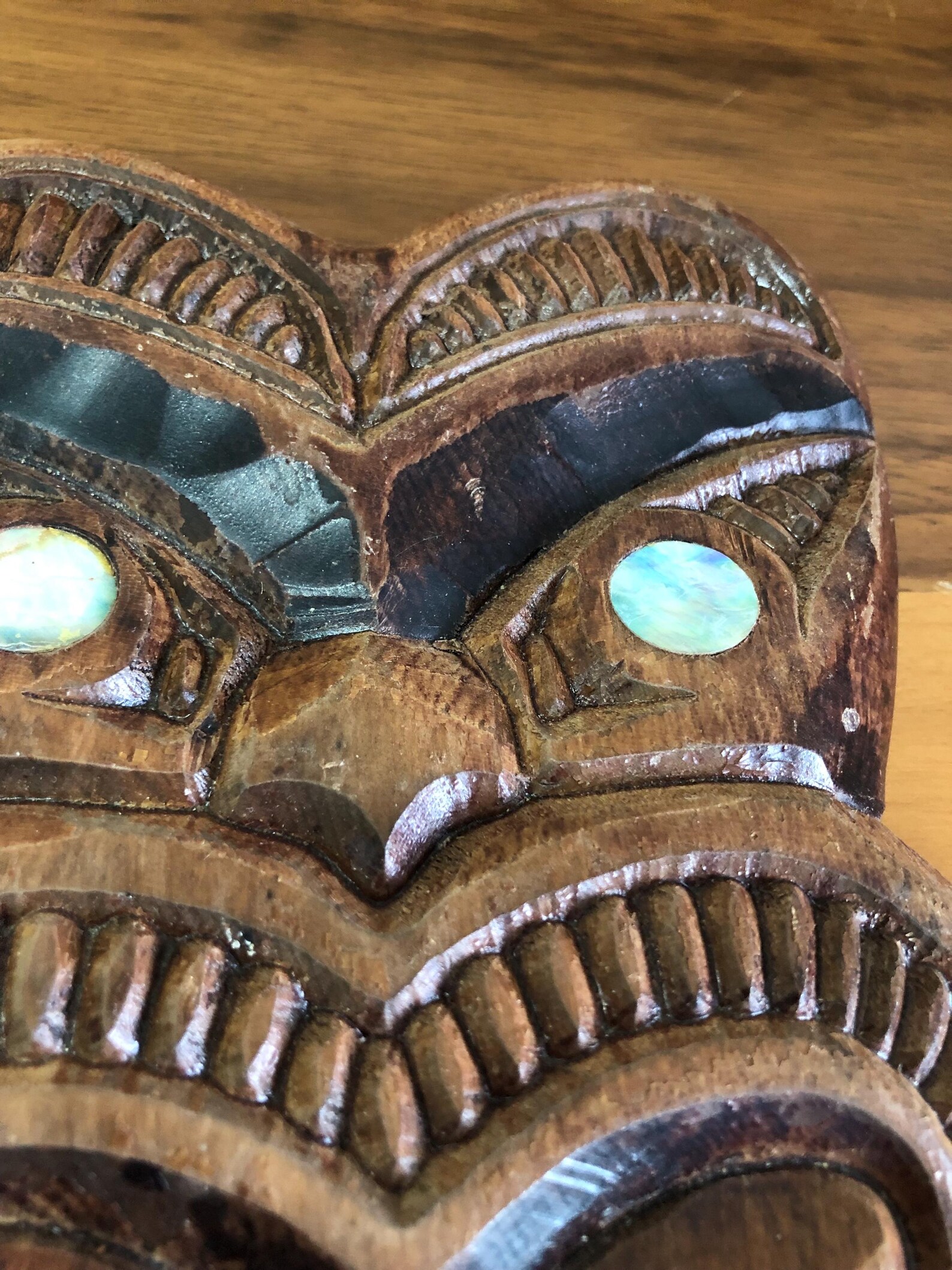 New Zealand Hand Carved Māori Moko Mask Likely a Wheku With Paula Shell ...