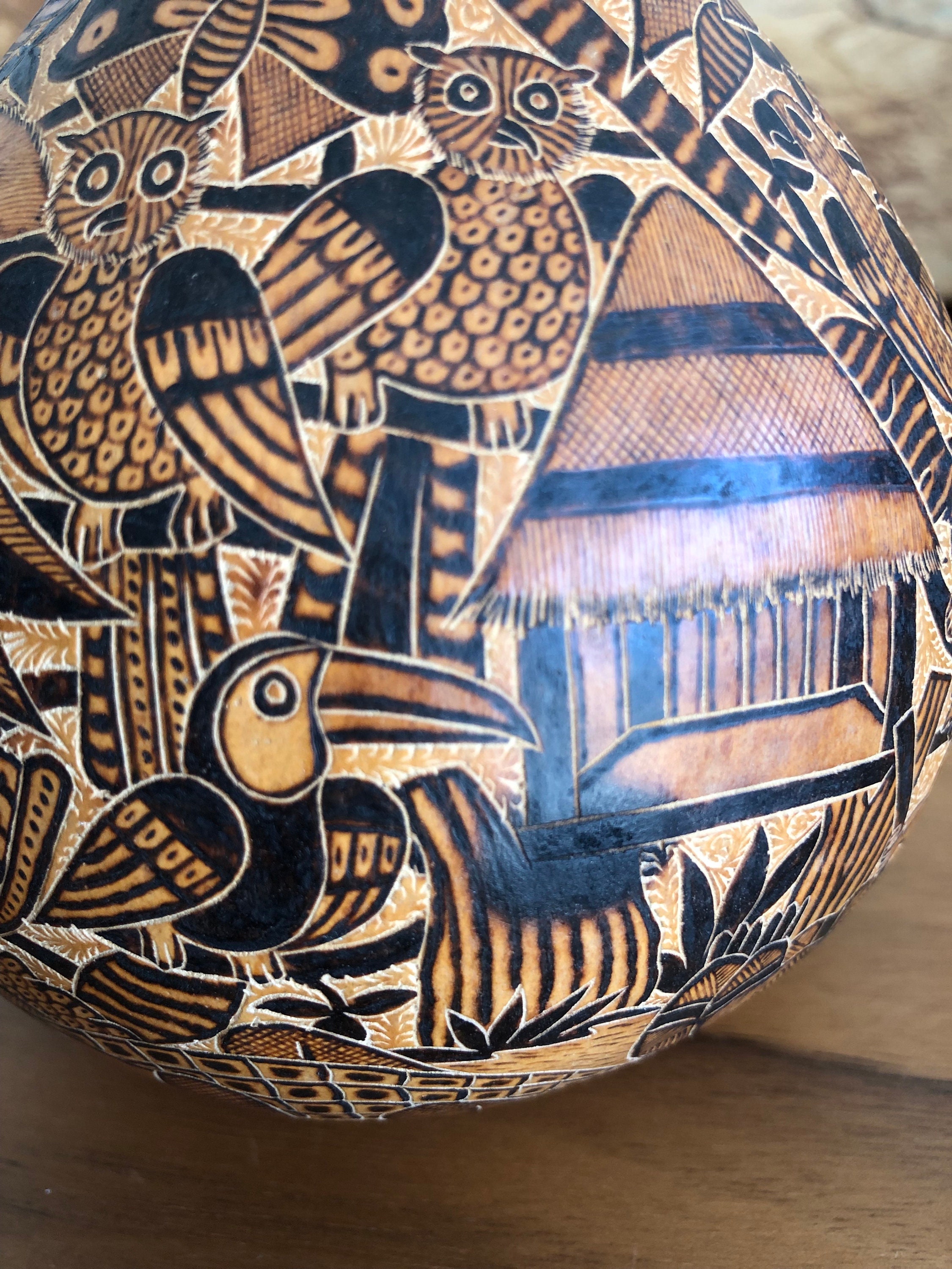 Peruvian Hand Carved Gourd With Jungle Theme - Etsy