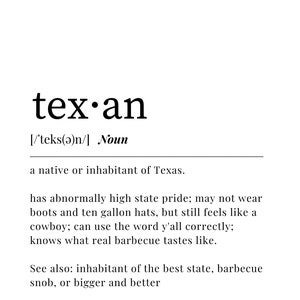 Texan Definition Downloadable Wall Art - Etsy