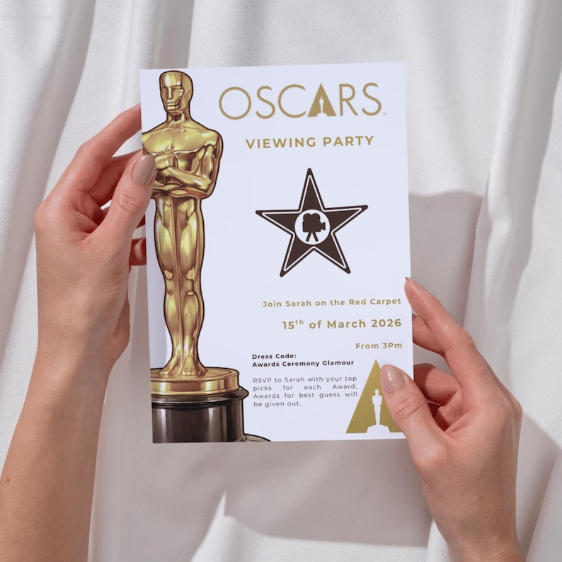 Editable Oscars Viewing Party Template, Movies, Hollywood, Stars ...