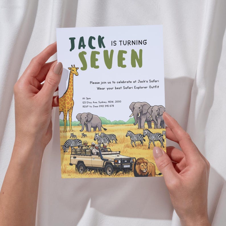 Editable Safari Birthday Party Invitation, Canva Template, Celebration ...