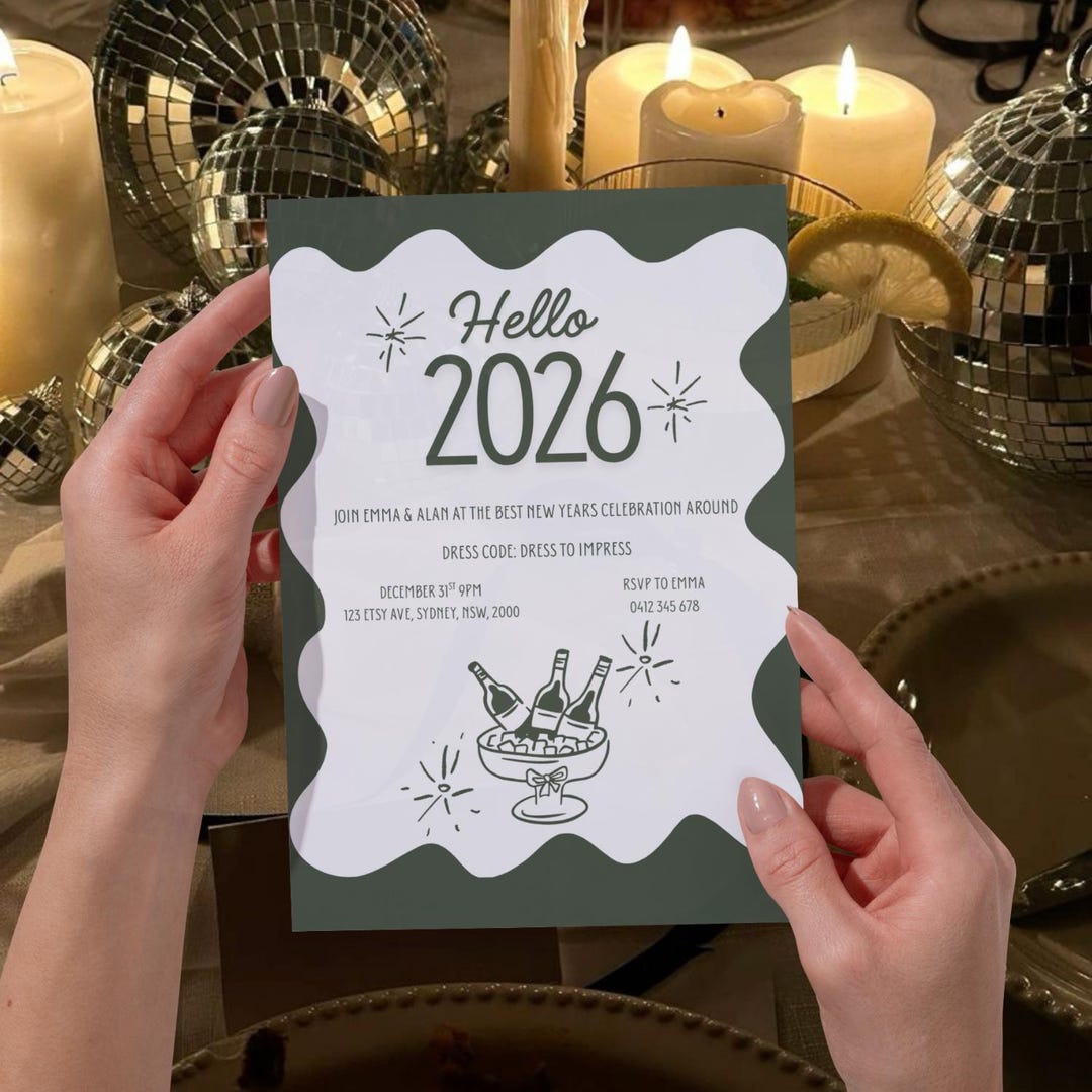 Editable New Year's Eve Party Invitation, Hello 2026, Digital Canva ...
